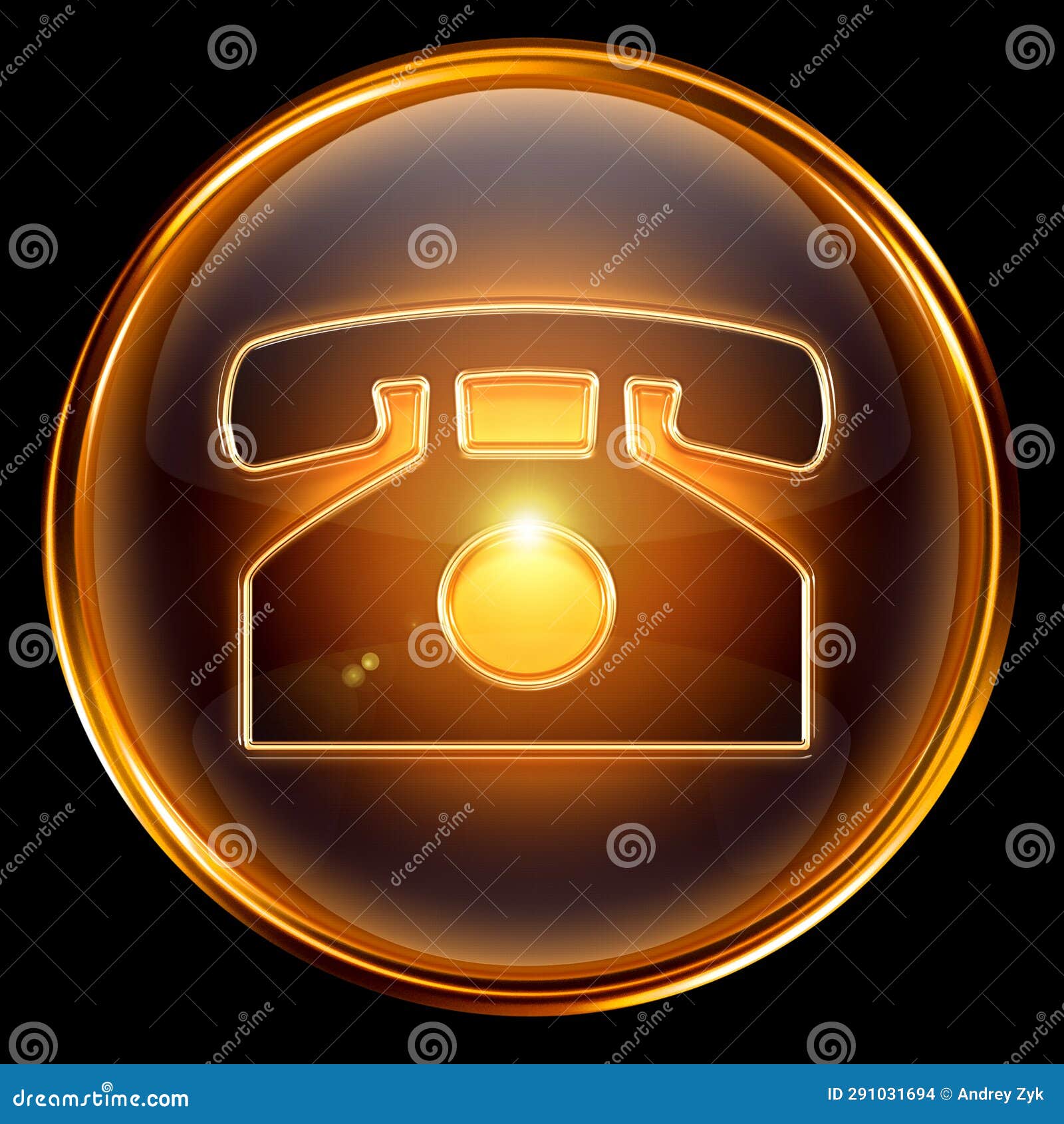 Phone Icon Gold, Isolated on Black Background Stock Illustration ...