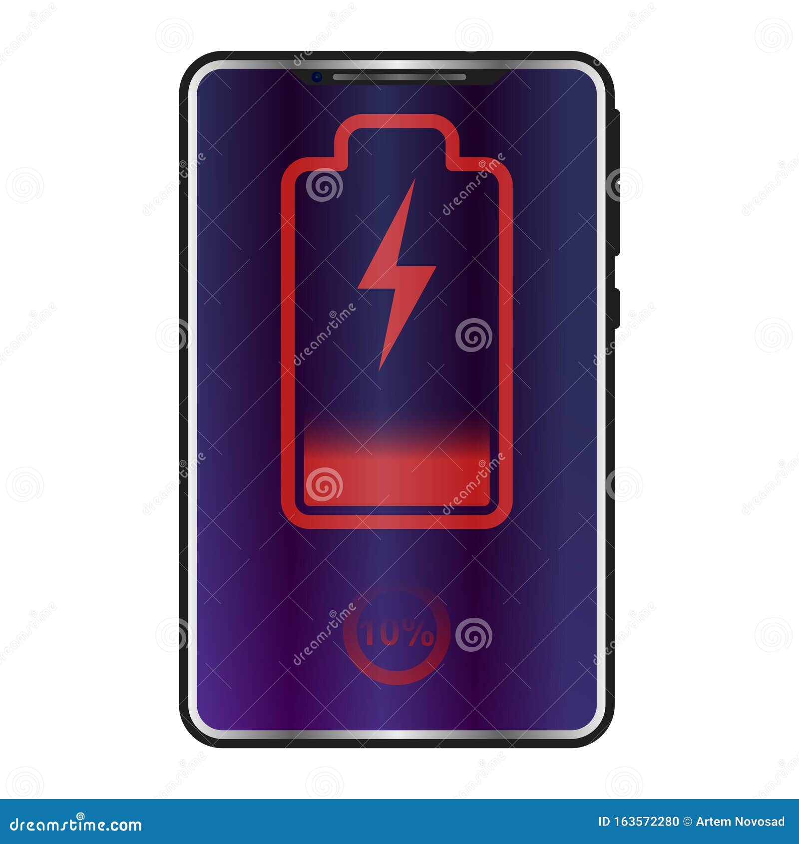 Phone Icon. Low Battery. Vector Illustration on a White Background ...