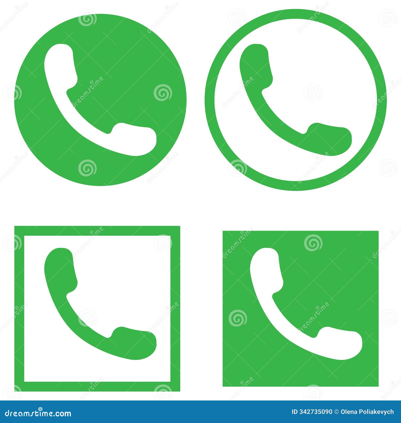 Phone Icon Set. Green Call Symbol. Vector Communication Shapes. Four ...
