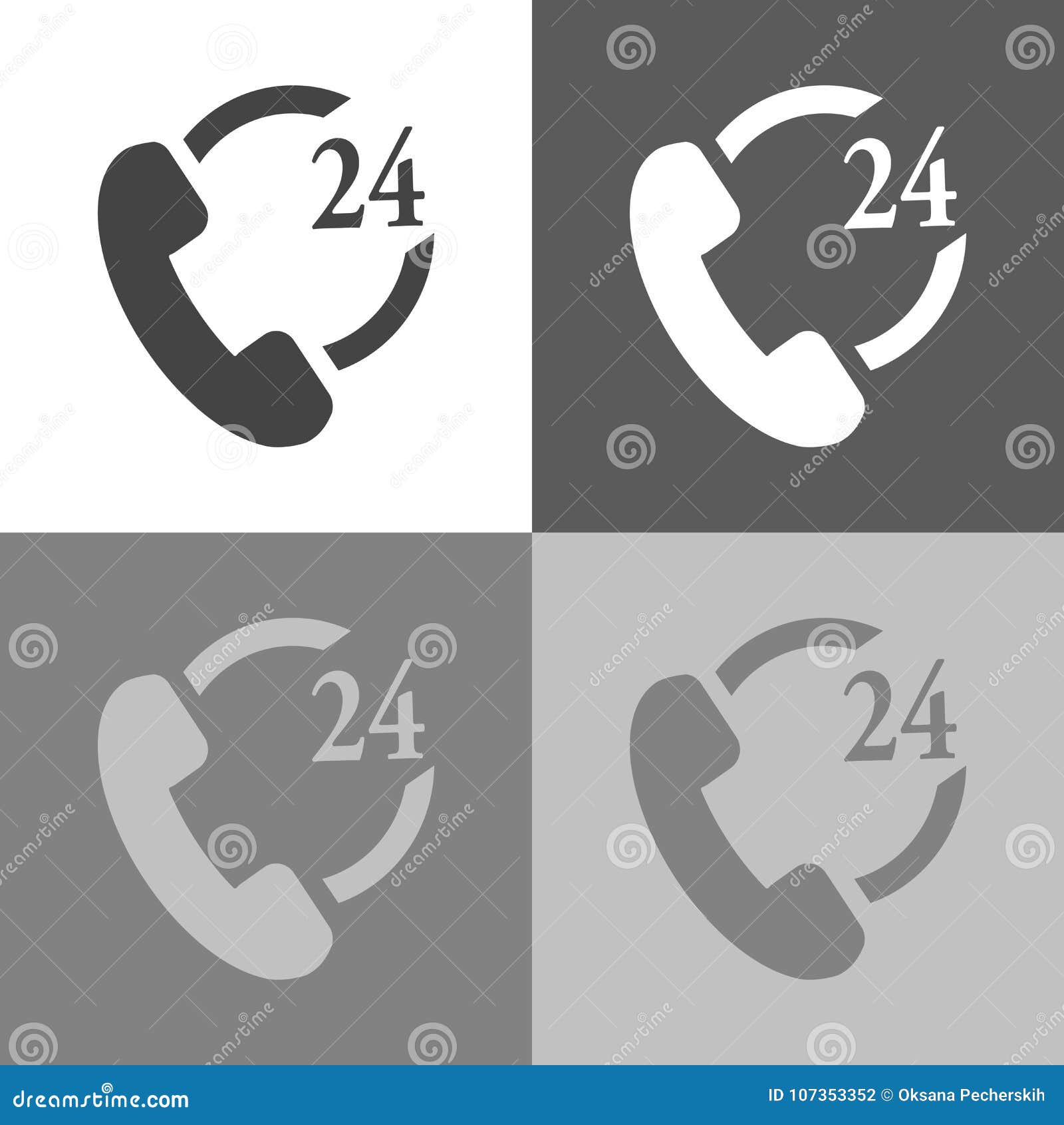 Phone Icon Set 24 Hours Support. Handset Vector Illustration Icon on ...