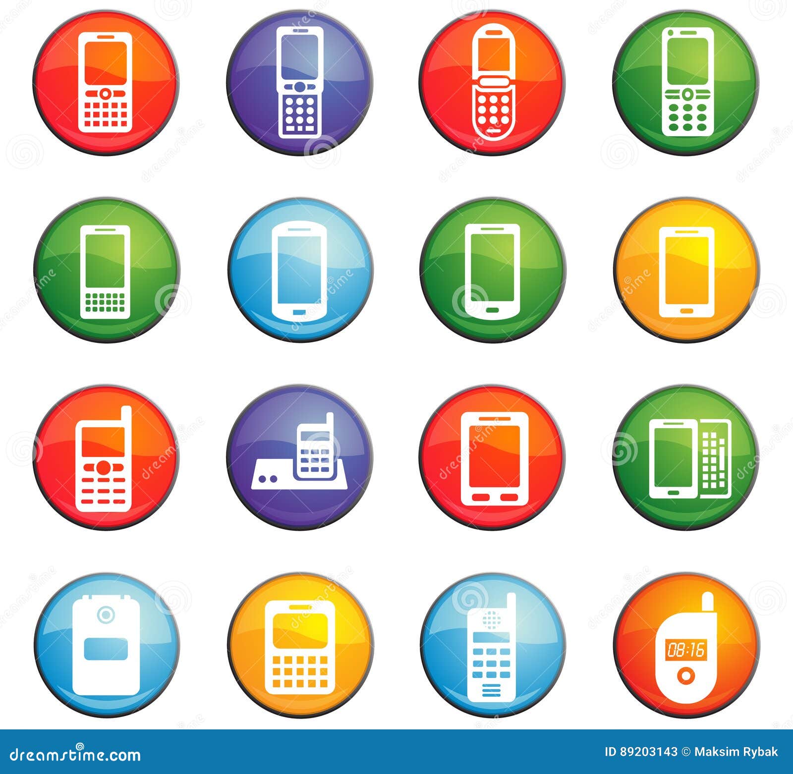 Phone icon set stock illustration. Illustration of round - 89203143