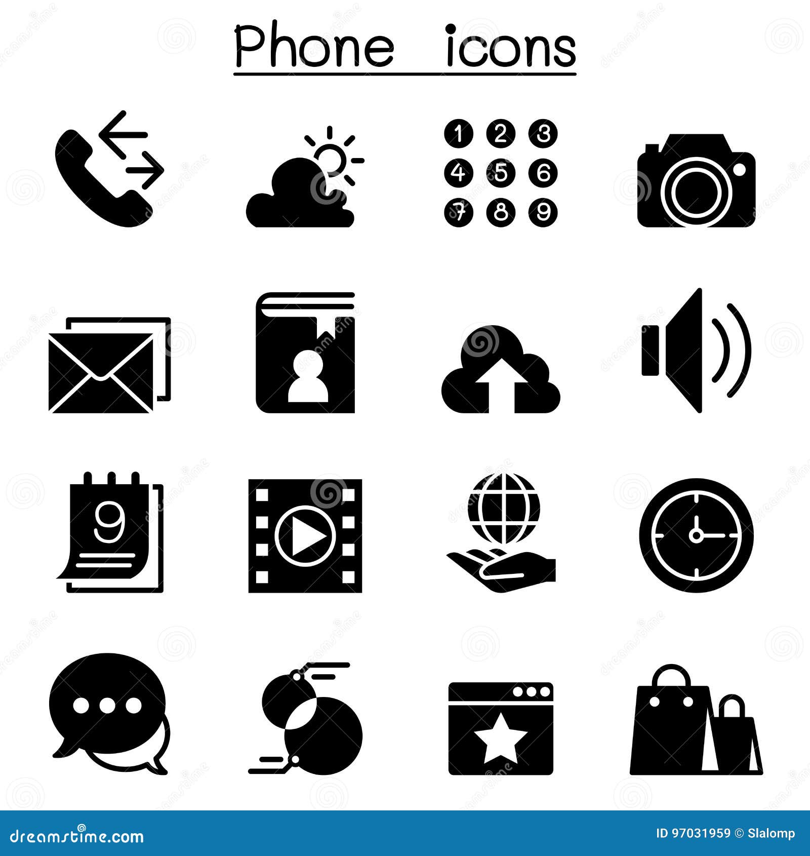 Phone icon set stock illustration. Illustration of clip - 97031959
