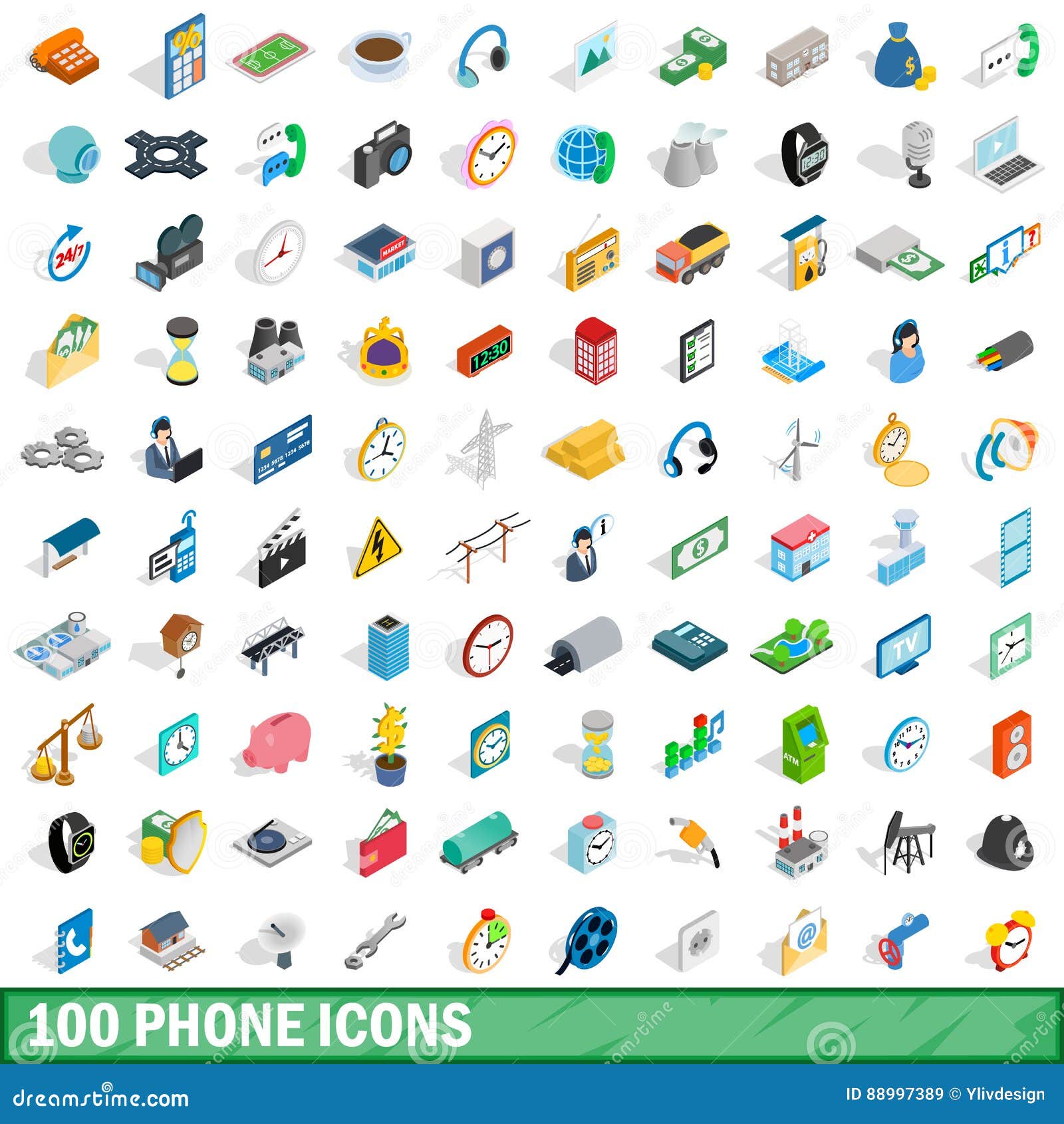 100 Phone Icons Set, Isometric 3d Style Stock Vector - Illustration of ...