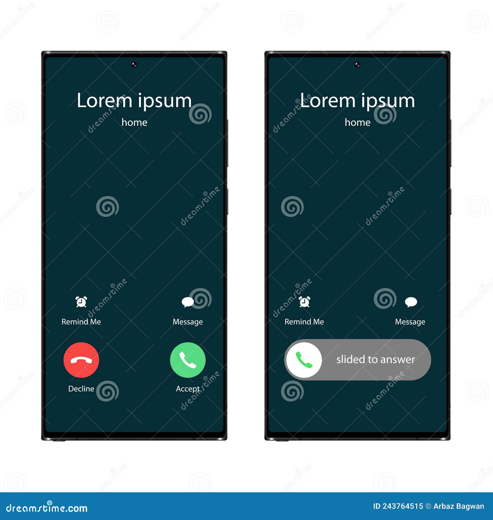 Phone Incoming Call User Interface Ui. Slide To Answer, Accept, Decline ...