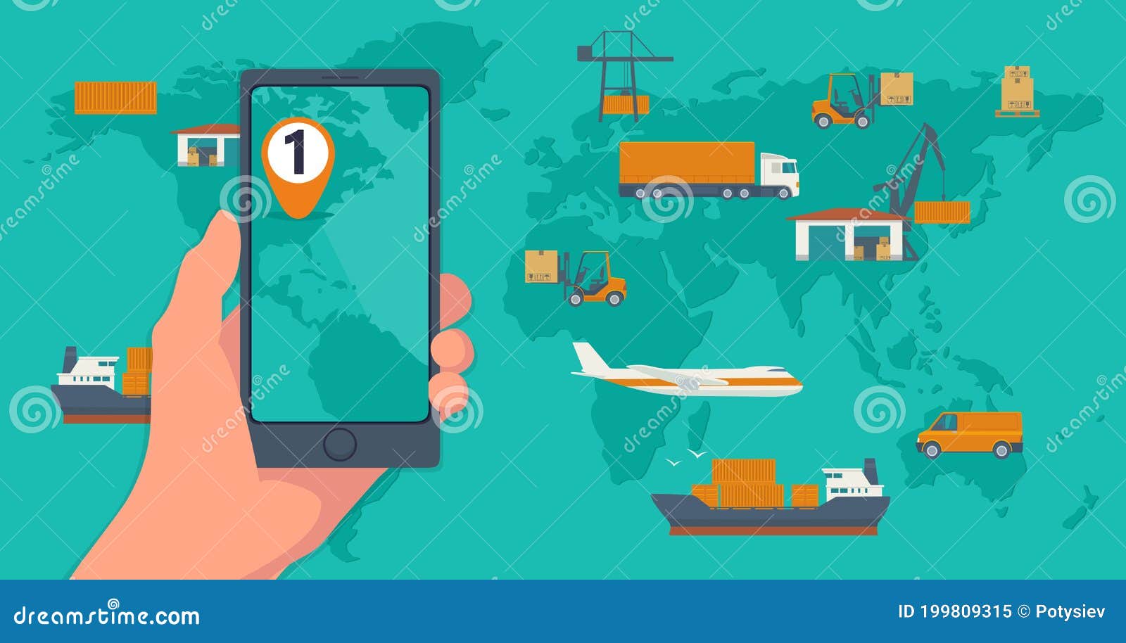 Phone with Interface Mobile App for Cargo Service on a Screen. Logistic ...