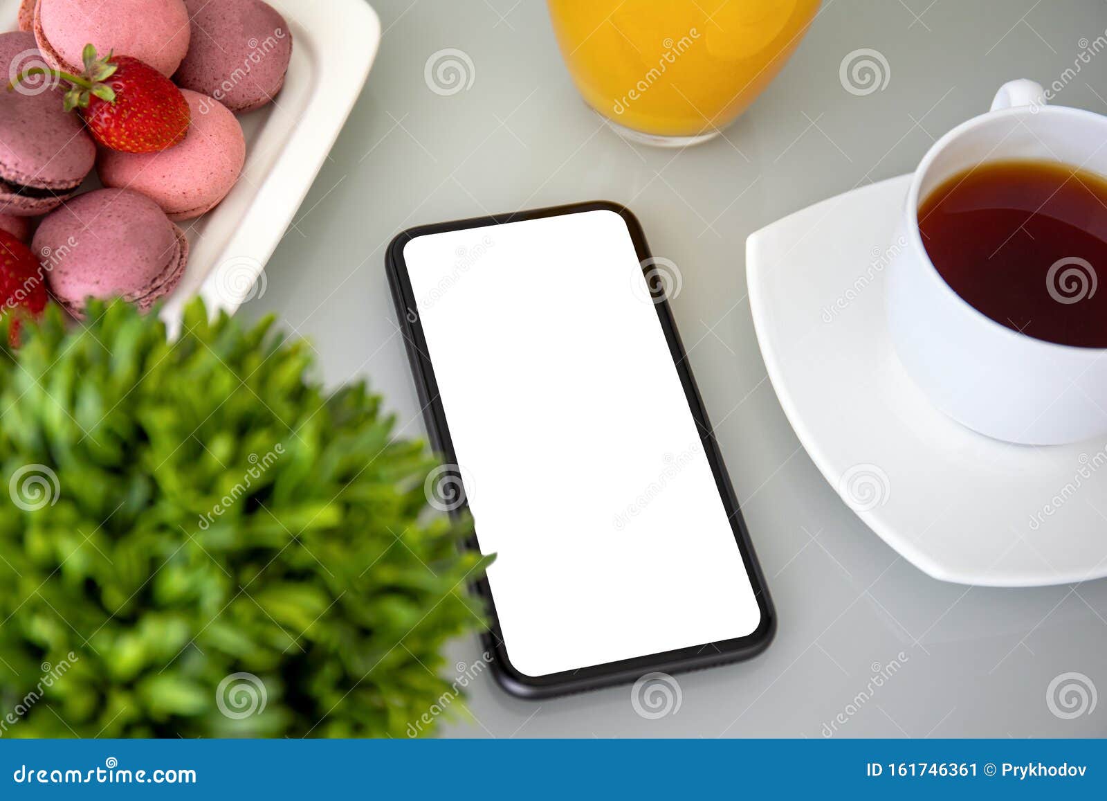 Phone with Isolated Screen on a Table in Cafe Stock Image - Image of ...