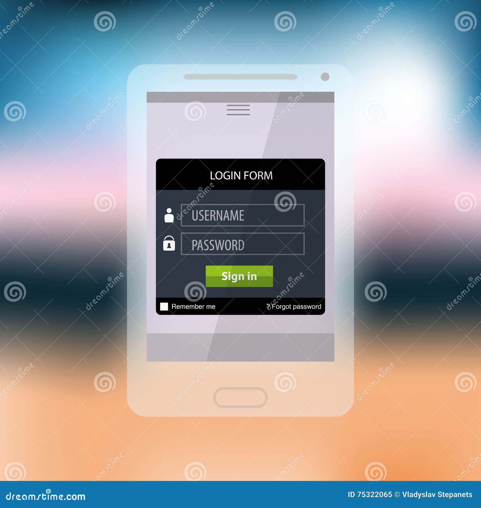 Phone login form template stock vector. Illustration of form - 75322065