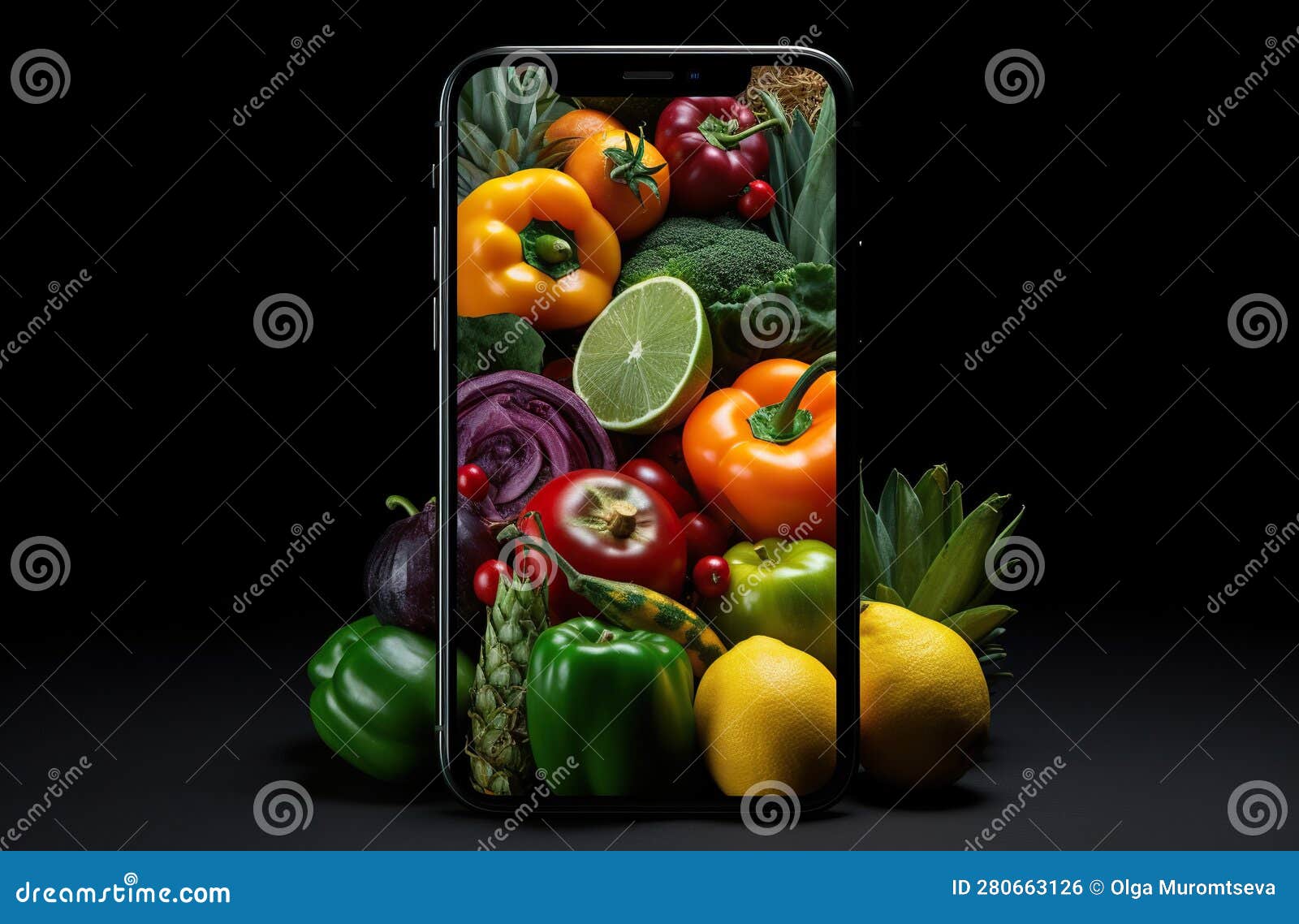 Phone with Many Different Fruits and Vegetables on it. Generative AI ...