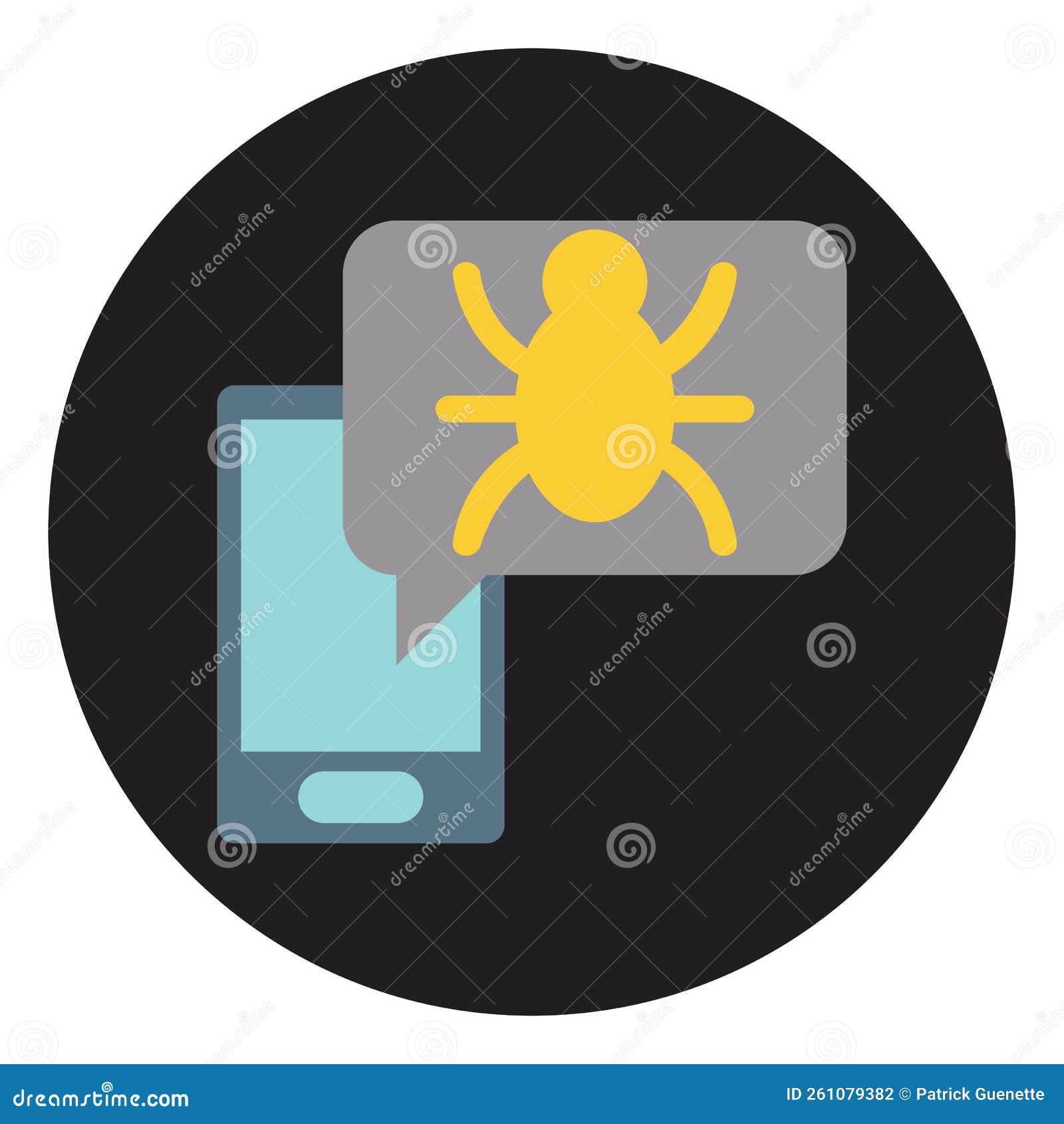 Phone message bug, icon stock vector. Illustration of alert - 261079382