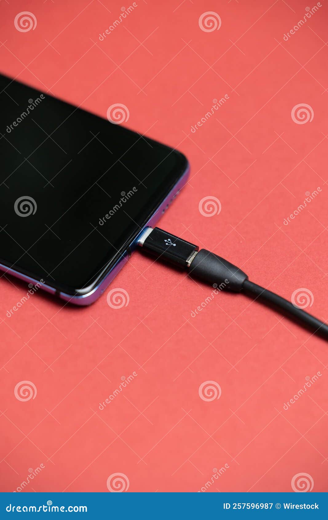 Phone with Micro USB To USB Type C Adapter Plugged in. Stock Image ...