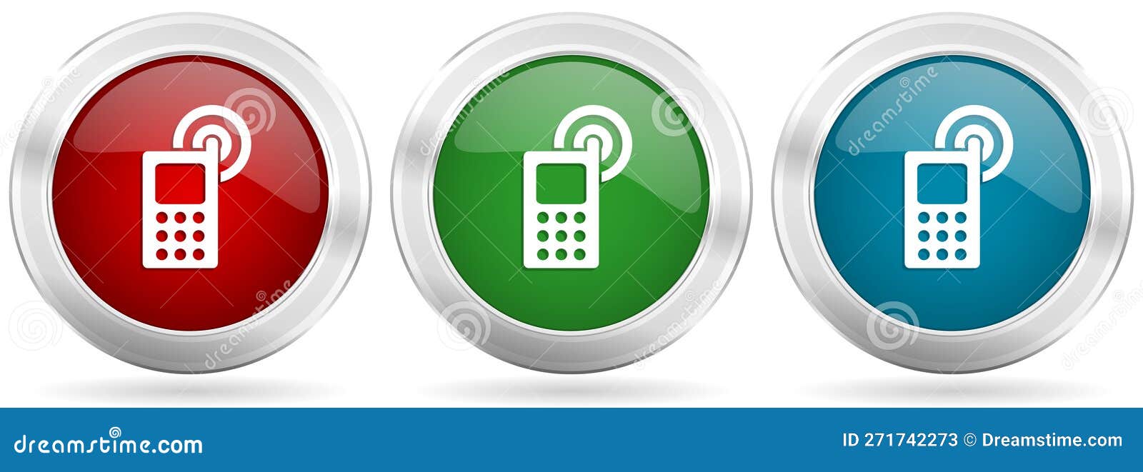 Phone, Mobile, Cell Vector Icon Set. Red, Blue and Green Silver ...