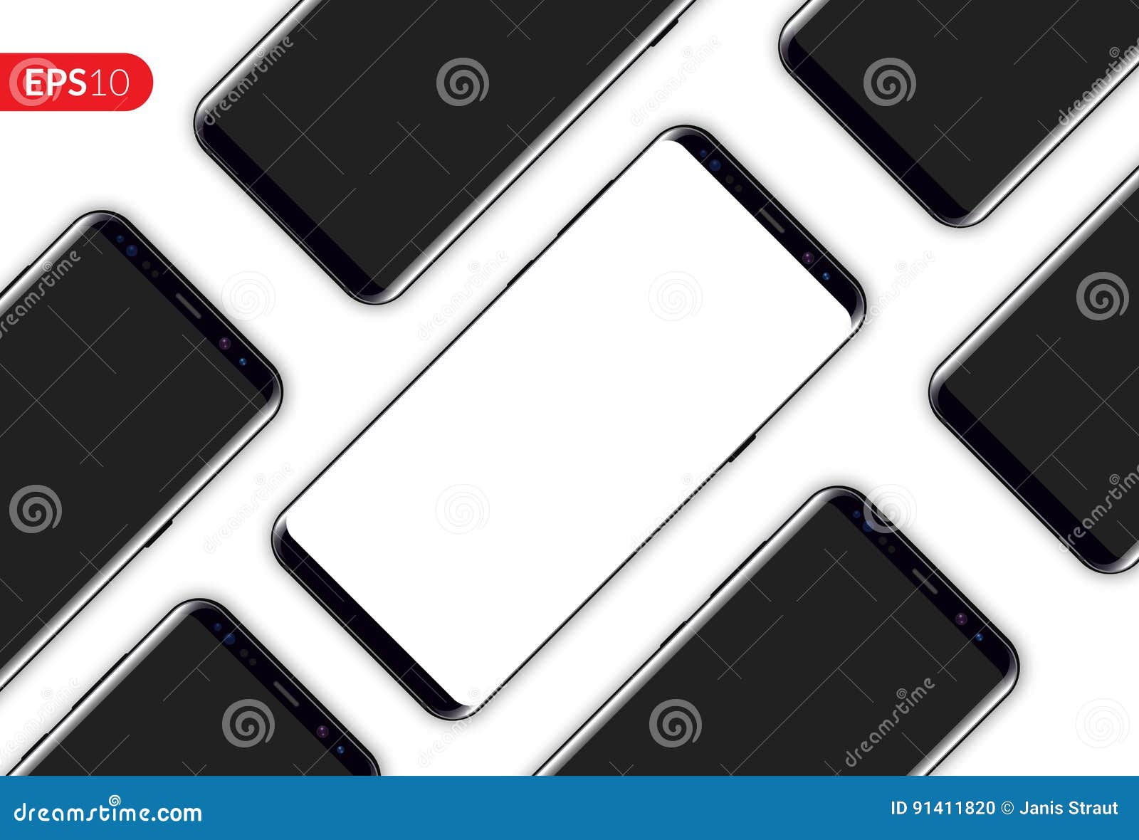 Phone, Mobile Smartphone Design Diagonal Composition Isolated on White ...
