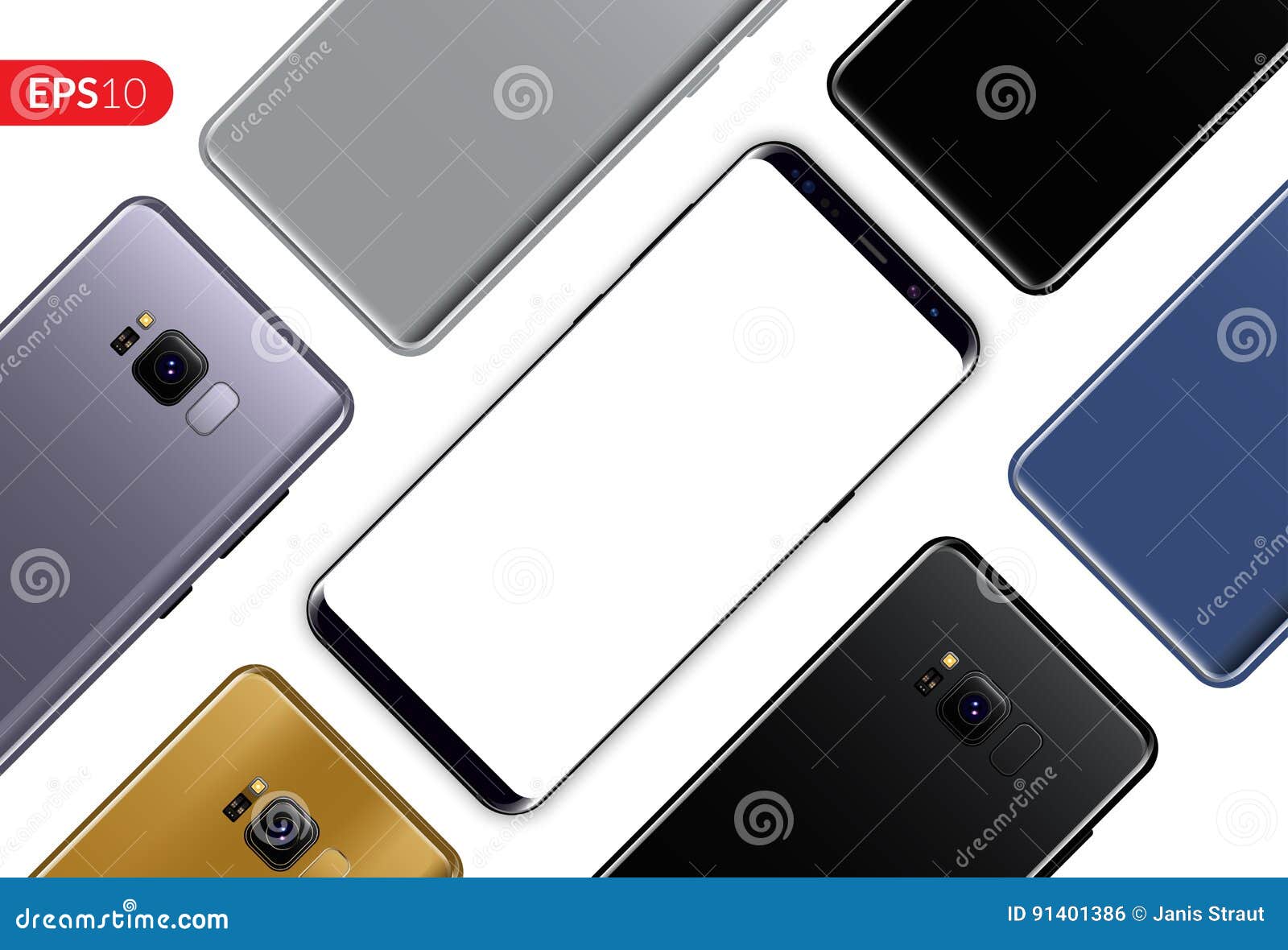 Phone, Mobile Smartphone Design Diagonal Composition Isolated on White ...