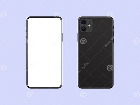 Phone Mockup Front and Back Side, Realistic Black Device Template with ...