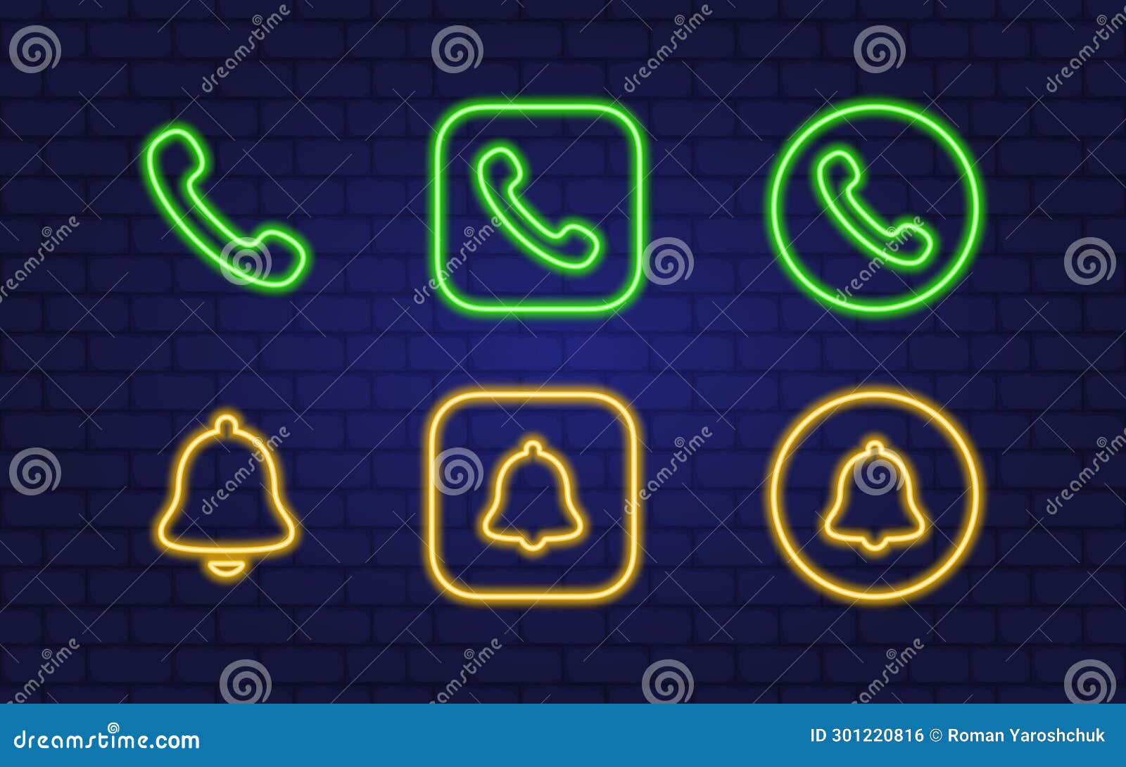 Phone and Notification Icons. Neon Style. Notification Bells Stock ...