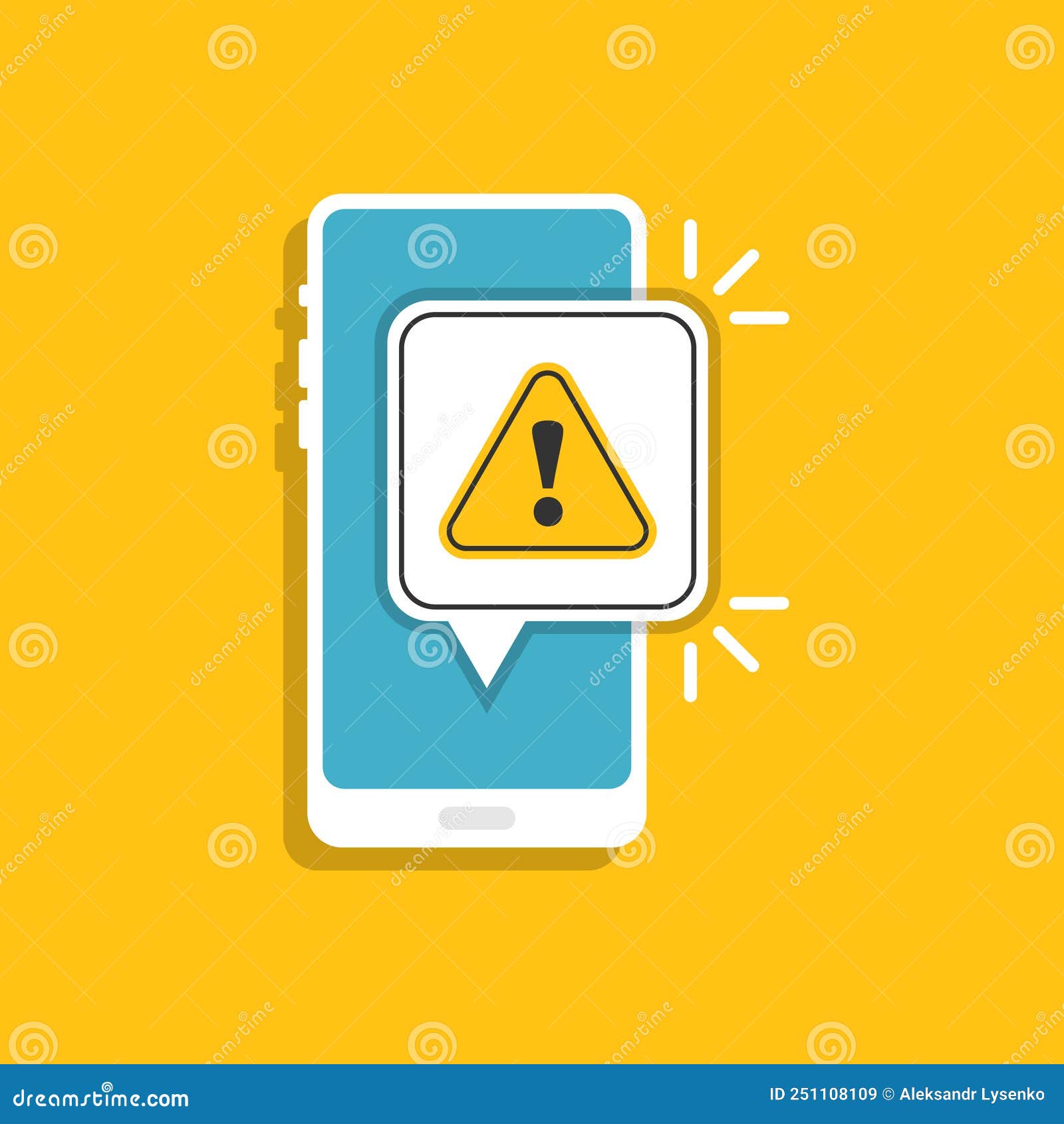 Phone Notifications Icon in Flat Style. Smartphone with Exclamation ...