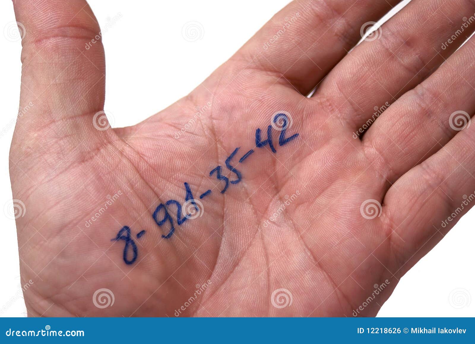 Phone number on palm stock photo. Image of written, record - 12218626