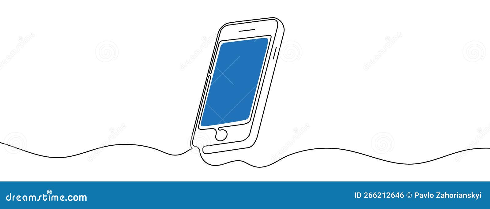 Phone One Line. Black Continuous Outline on a White Background Stock ...