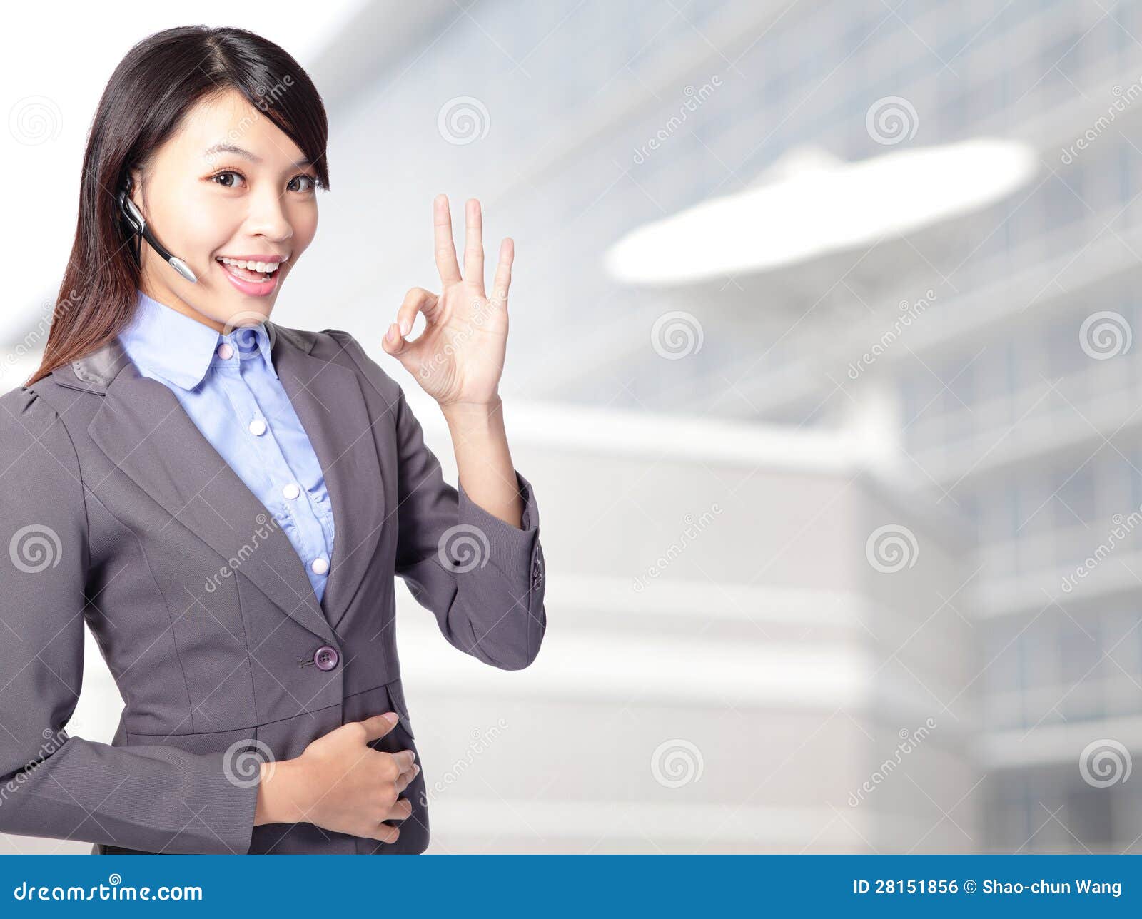 Phone Operator in Headset Showing Okay Stock Photo - Image of customer ...