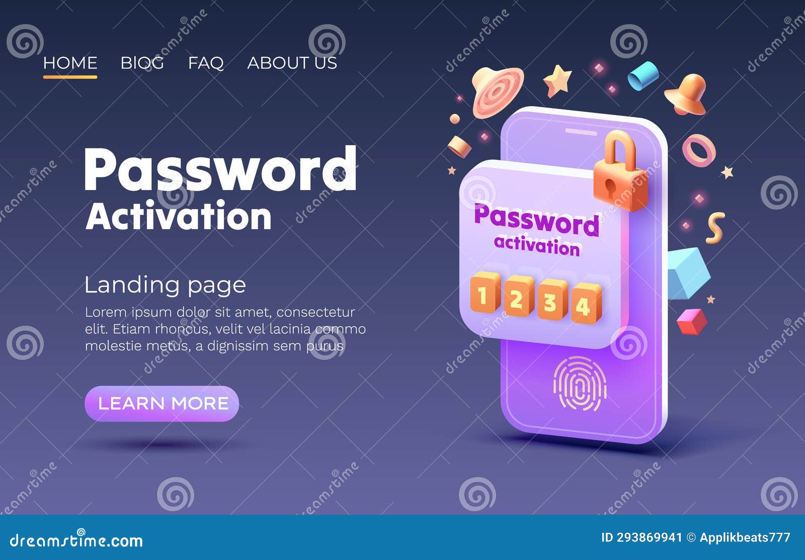 Phone Password Activation, Landing Page Web App. Vector Stock Vector ...