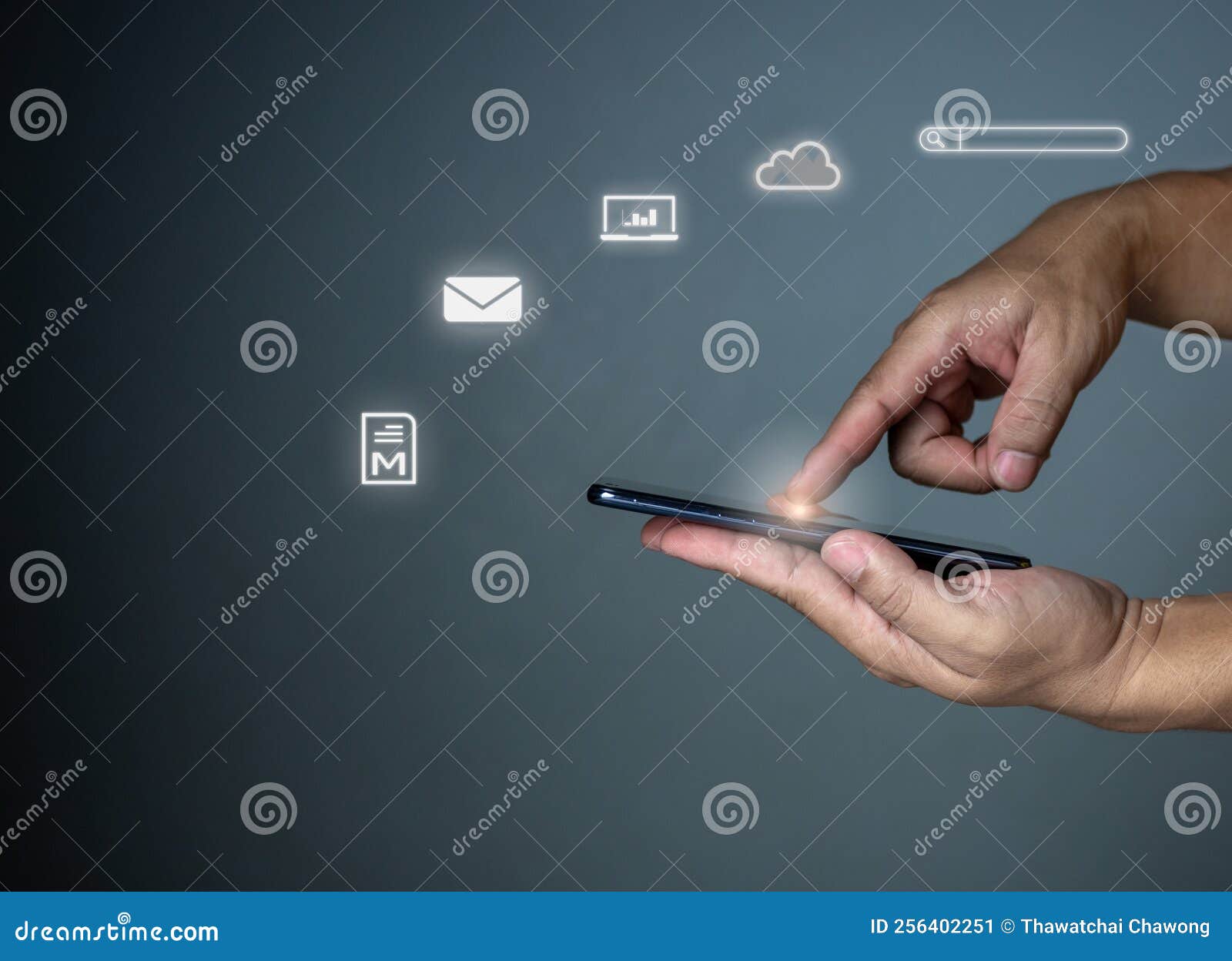 The Phone is Placed on the Lid of the Person Hand. Communication ...