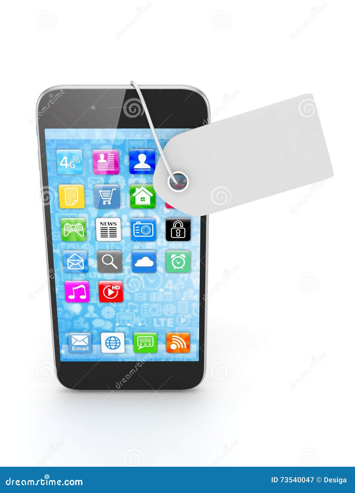Phone with Price Tag. 3D Rendering. Stock Illustration - Illustration ...