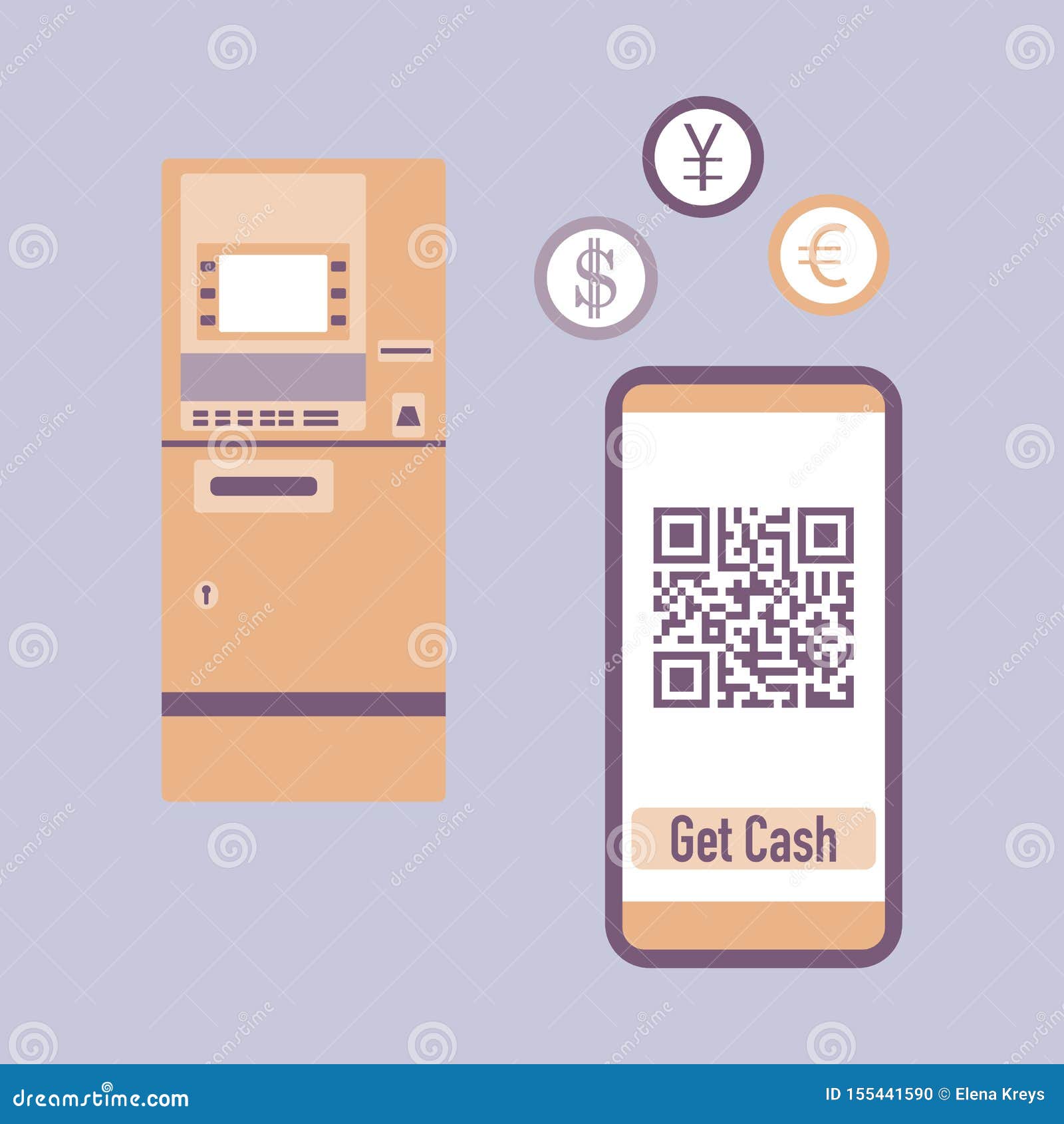 Phone with Qr Code, ATM Cash Withdrawal. Vector Stock Vector ...