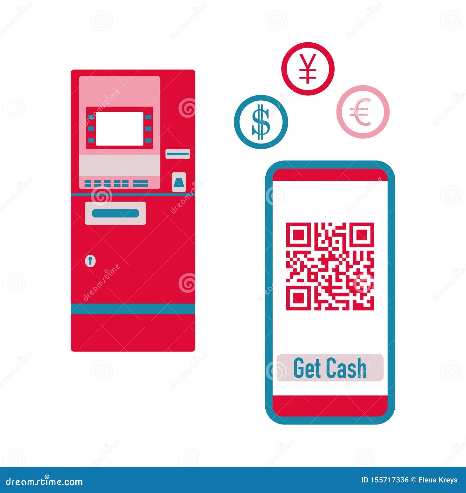 Phone with Qr Code, ATM Cash Withdrawal. Vector Stock Vector ...