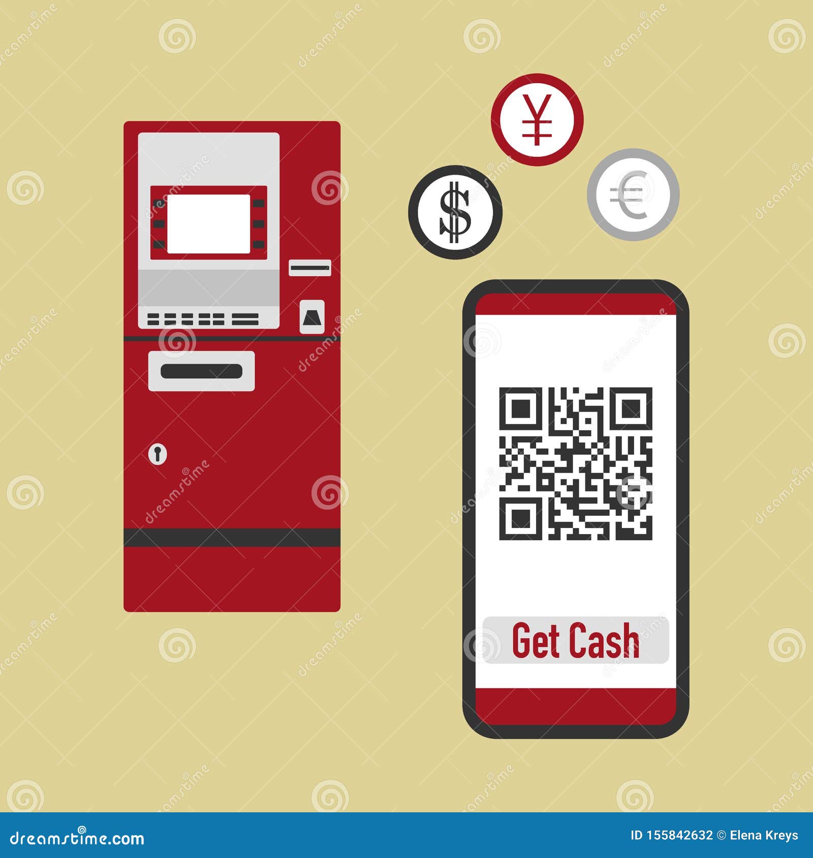 Phone with Qr Code, ATM Cash Withdrawal. Vector Stock Vector ...