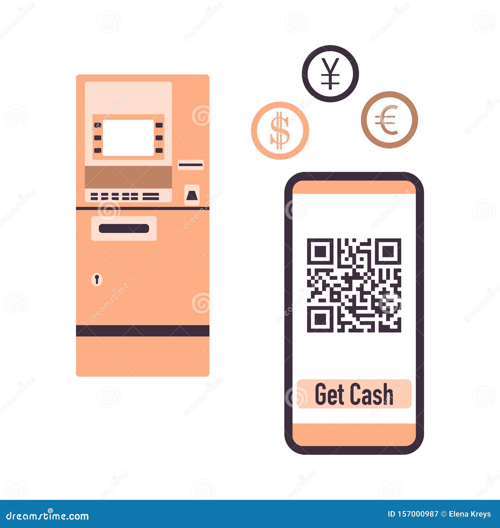Phone with Qr Code, ATM Cash Withdrawal. Vector Stock Vector ...