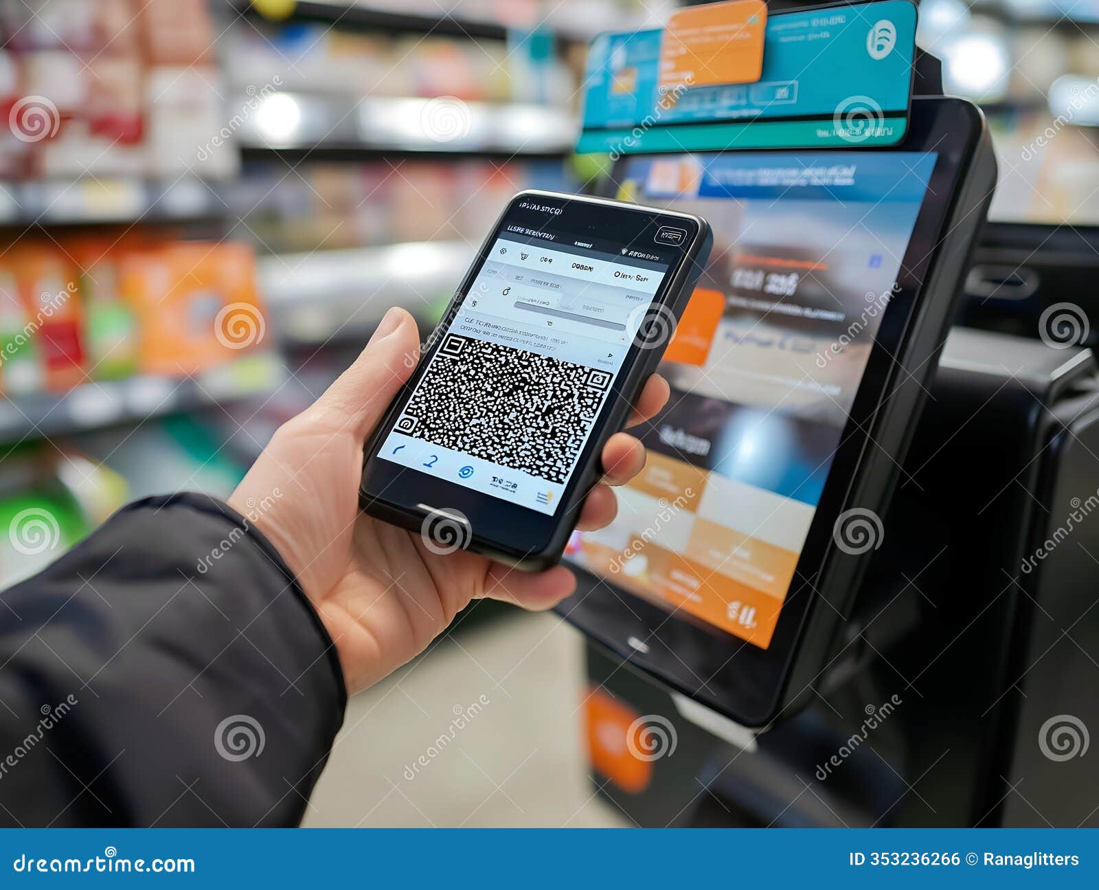 A Phone with a Qr Code at a Checkout, a Digital Transaction Taking ...
