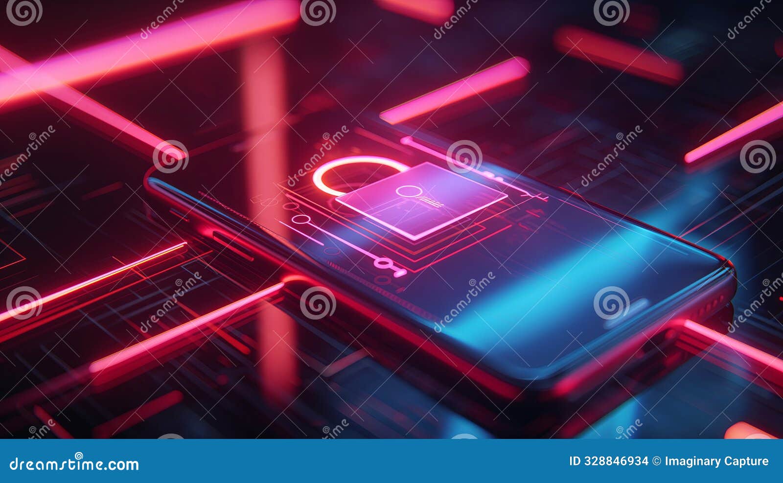 A Phone with a Red Keypad and a Red Lock on the Screen. Digital ...