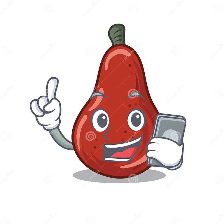 With Phone Red Pears in the Character Shape Stock Vector - Illustration ...