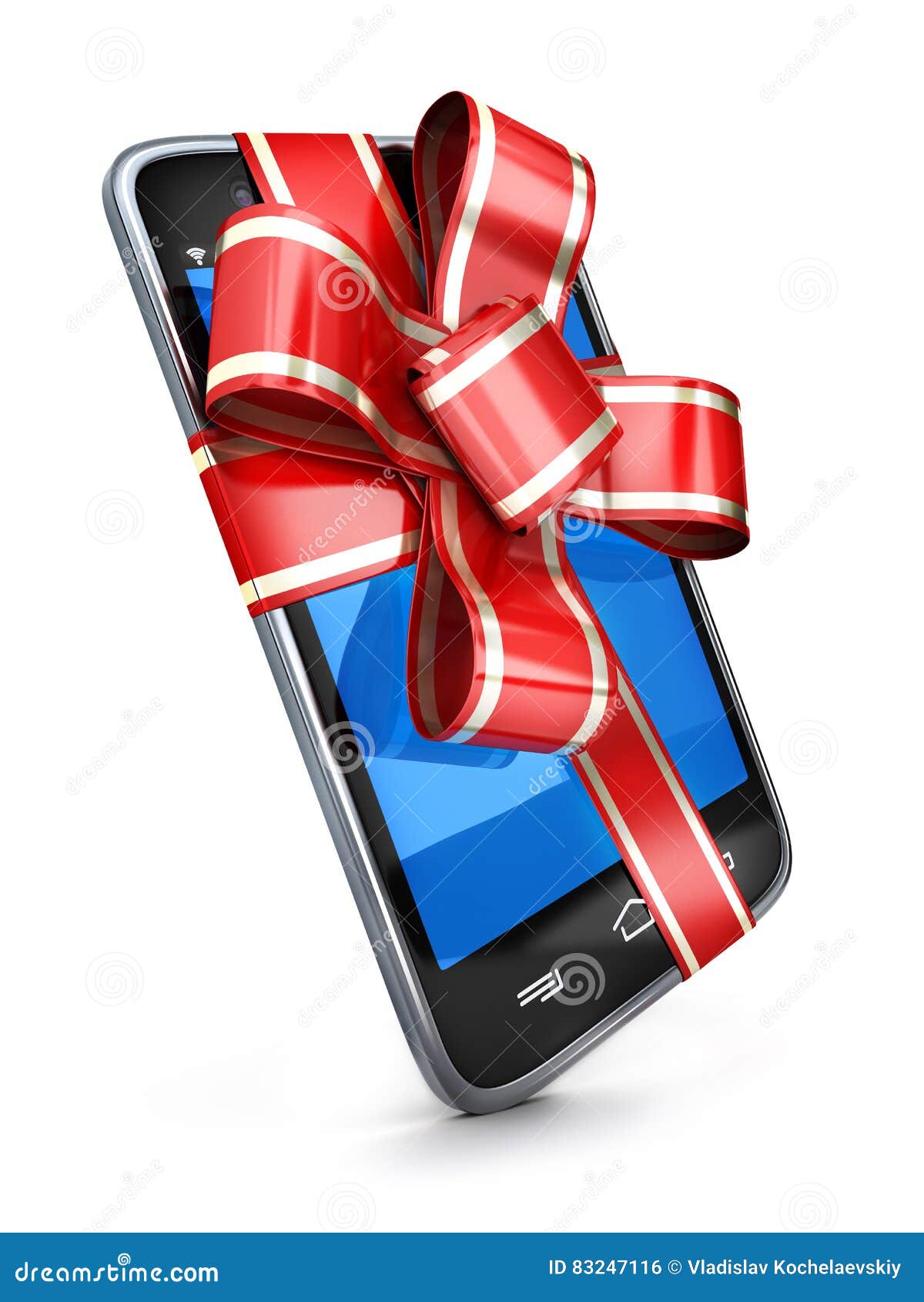 Phone and red ribbon gift stock illustration. Illustration of white ...