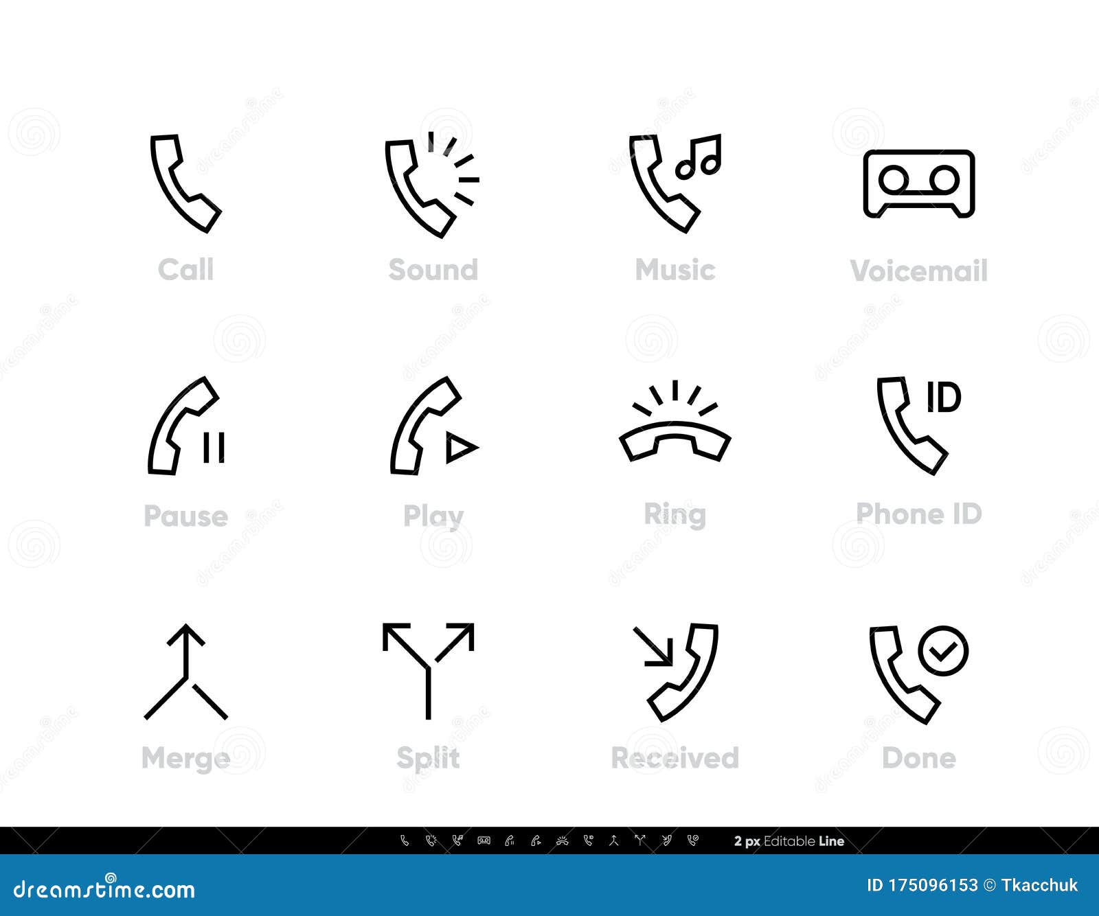 Phone Related Icons. Voicemail, Ring, Received Call. Vector Line ...