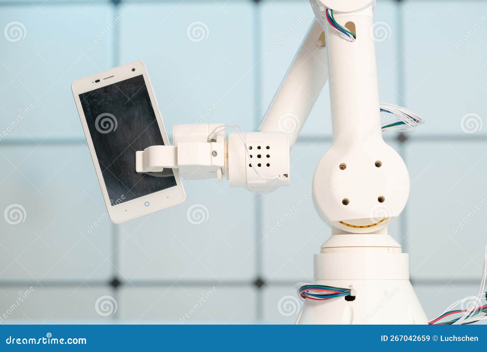 Phone in Robot Arm, Bot Concept on Customer Support Hotline. Using ...