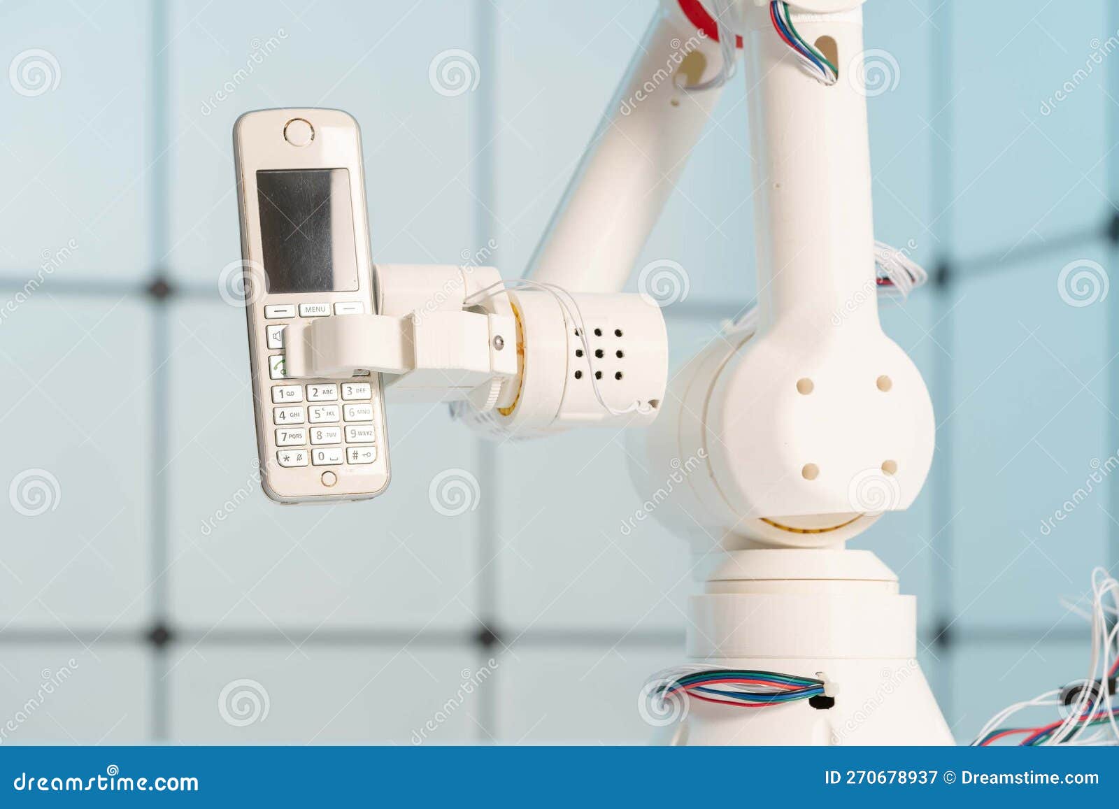 Phone in Robot Arm, Bot Concept on Customer Support Hotline. Using ...