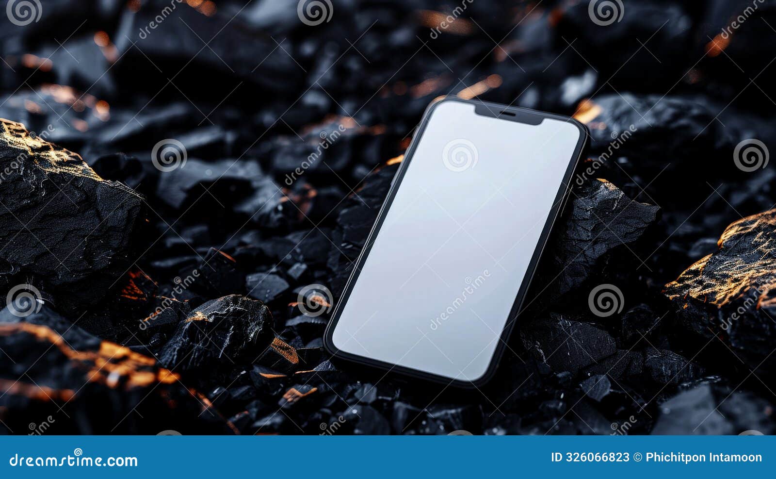 Phone and Rocks Mockup on Rugged Surface Dark Theme Stock Image - Image ...