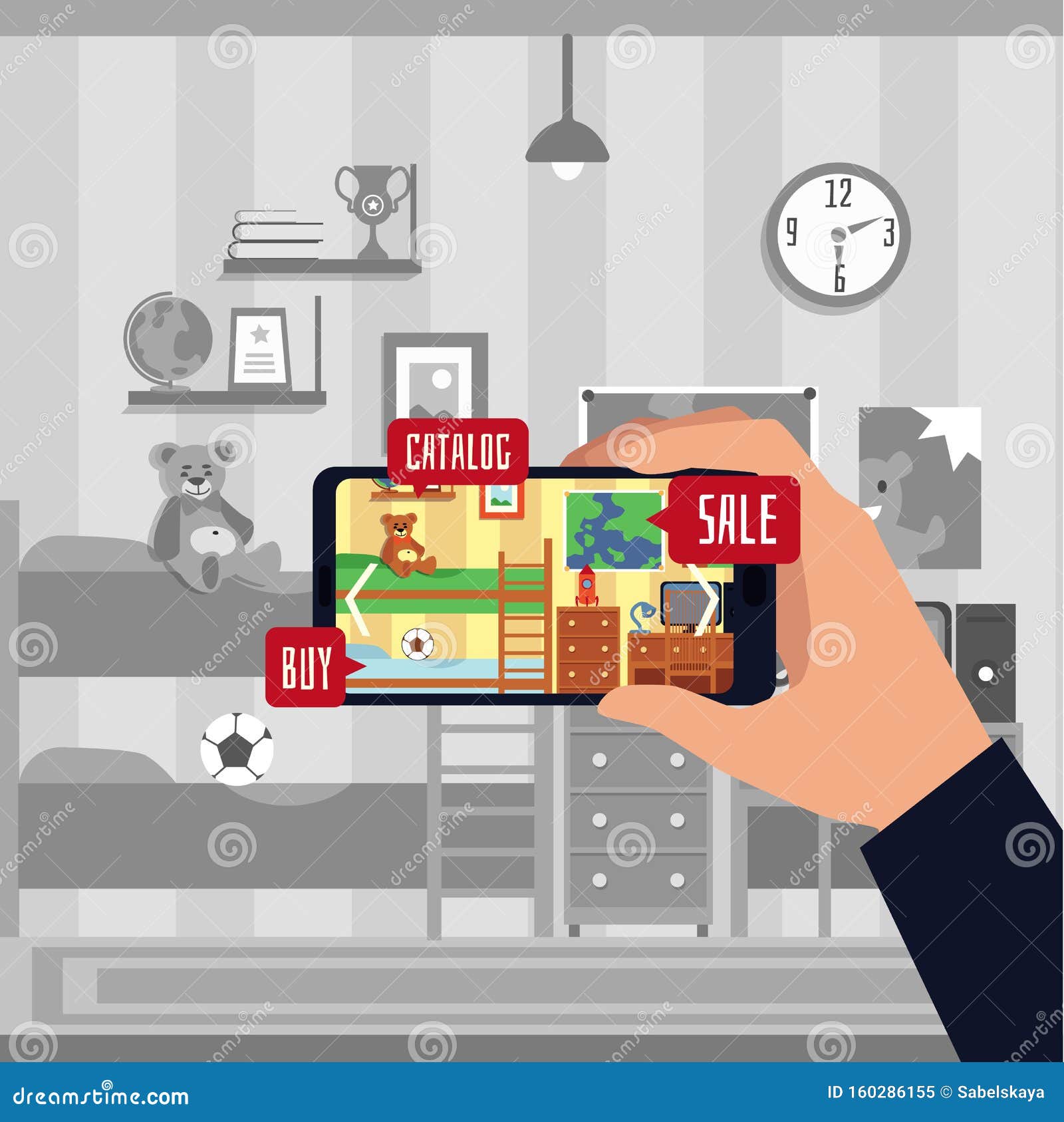 Phone Screen with Augmented Reality Interactive App Flat Vector ...