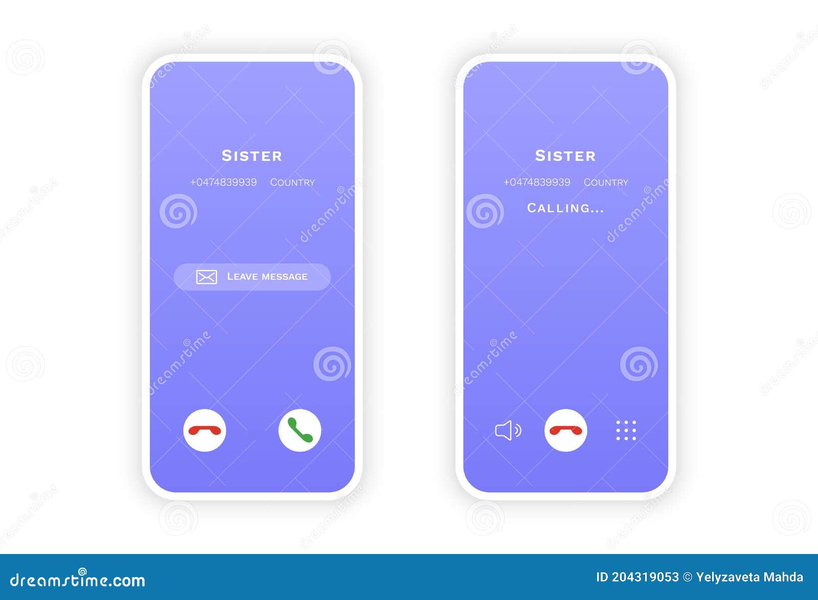 Phone Screen Call Mockup. Mobile Interface Accept Decline Buttons ...