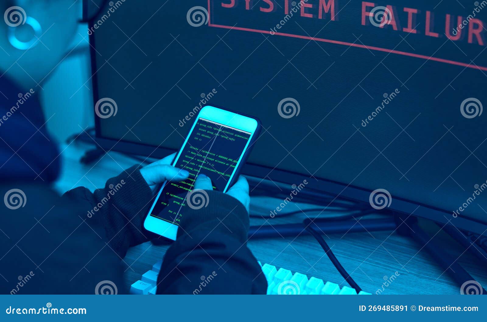 Phone Screen, Code and Hacker Hands for Cybersecurity, Information ...