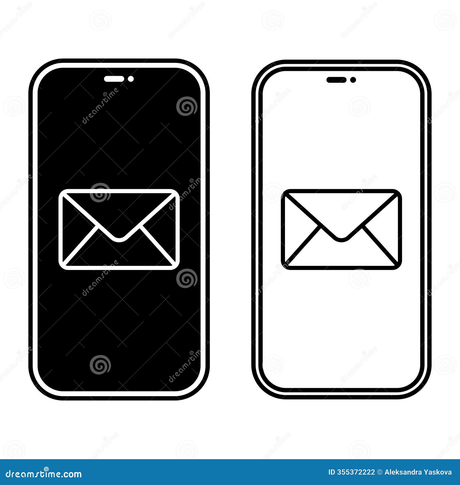 Phone Screen with Email Icon. Set of Black and White Message Symbols ...
