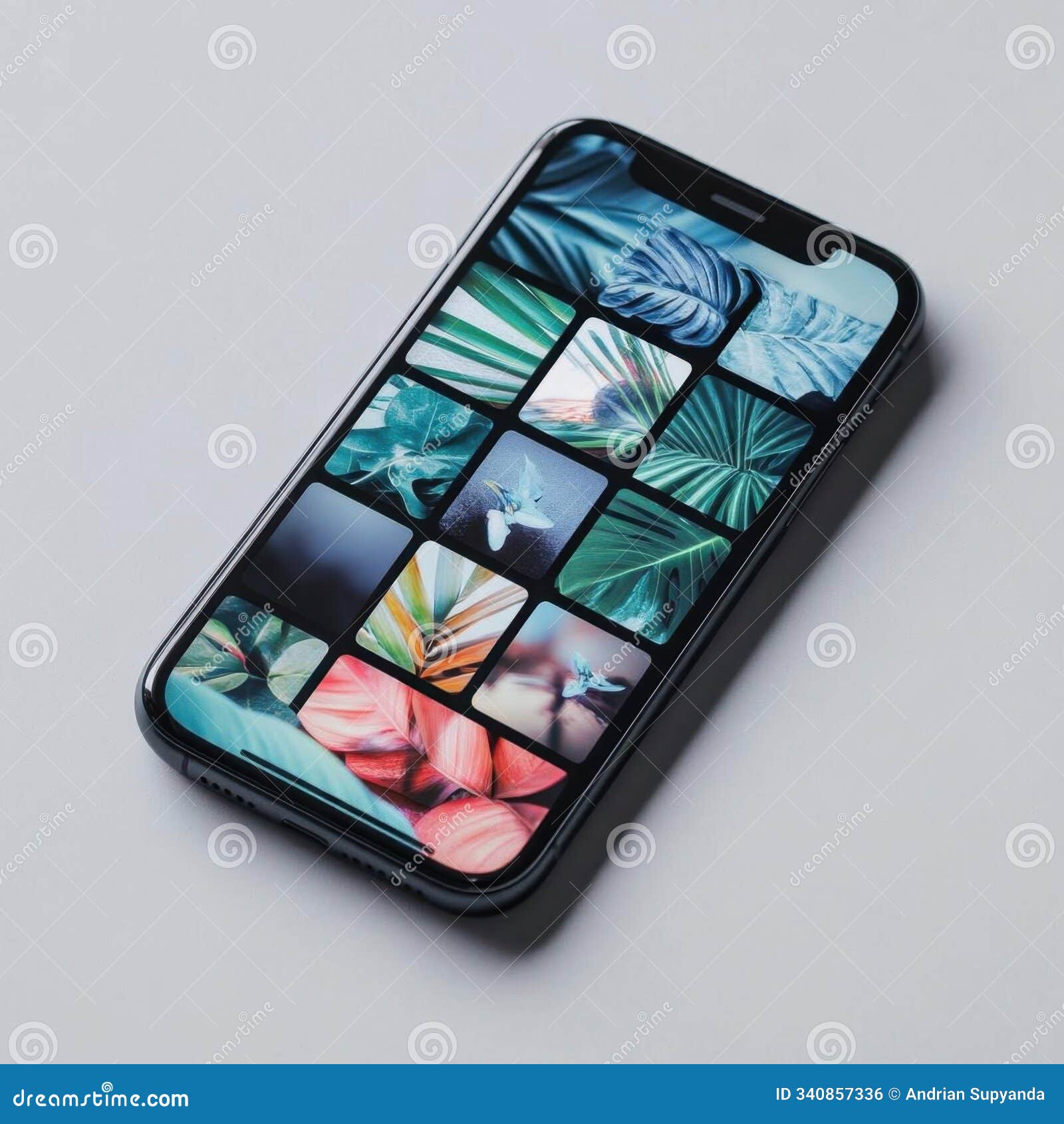 Phone Screen with Grid of Colorful Leaf Images Stock Illustration ...