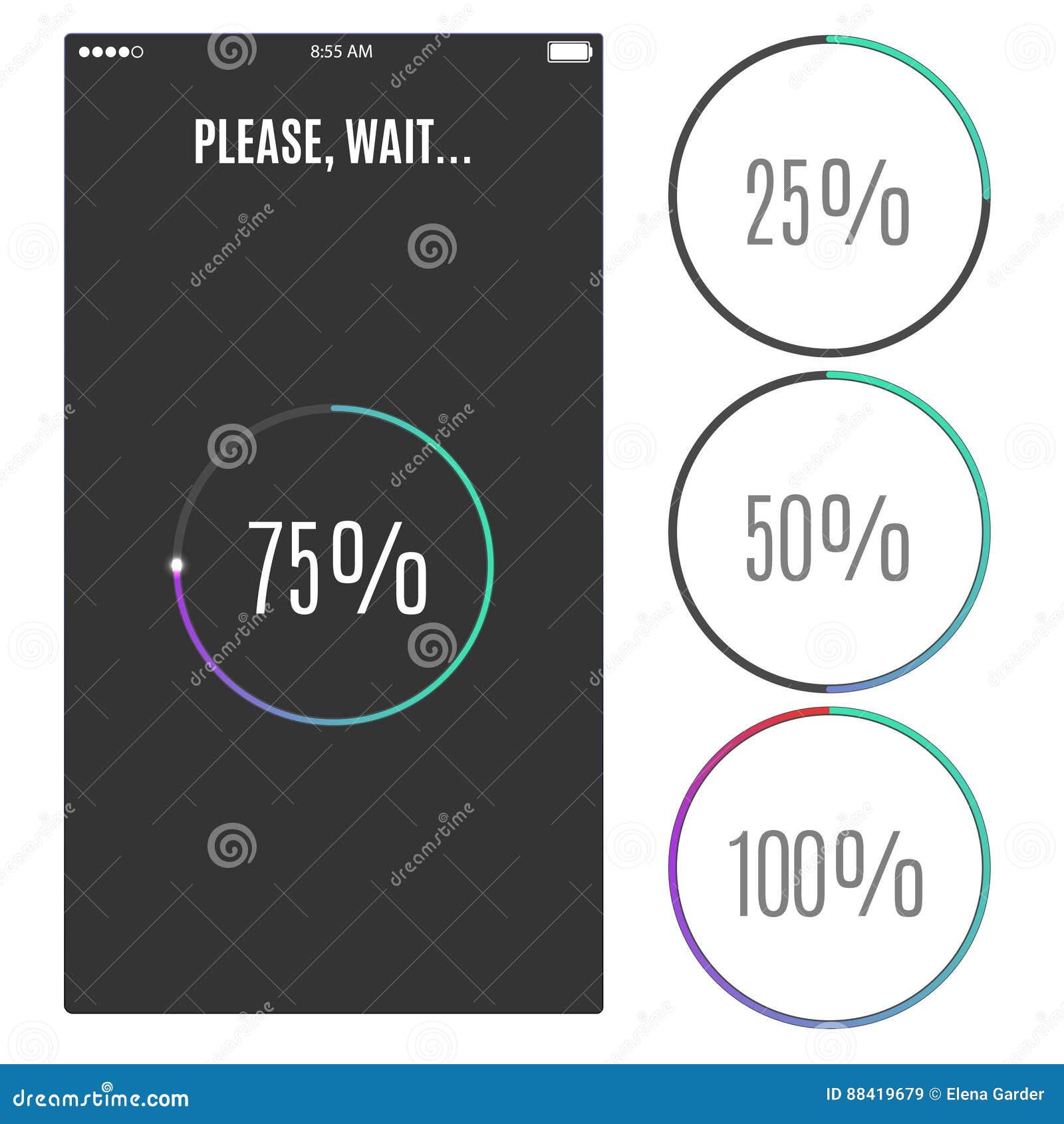 Phone Screen with Loading Percentage Marks. Icons Progress Bar. Stock ...