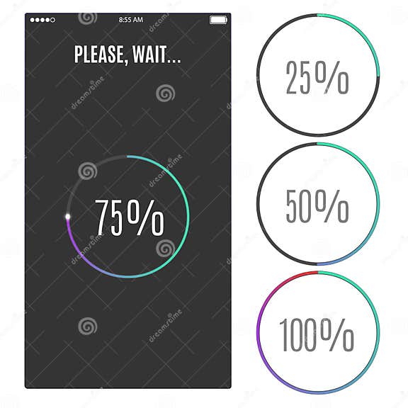 Phone Screen with Loading Percentage Marks. Icons Progress Bar. Stock ...