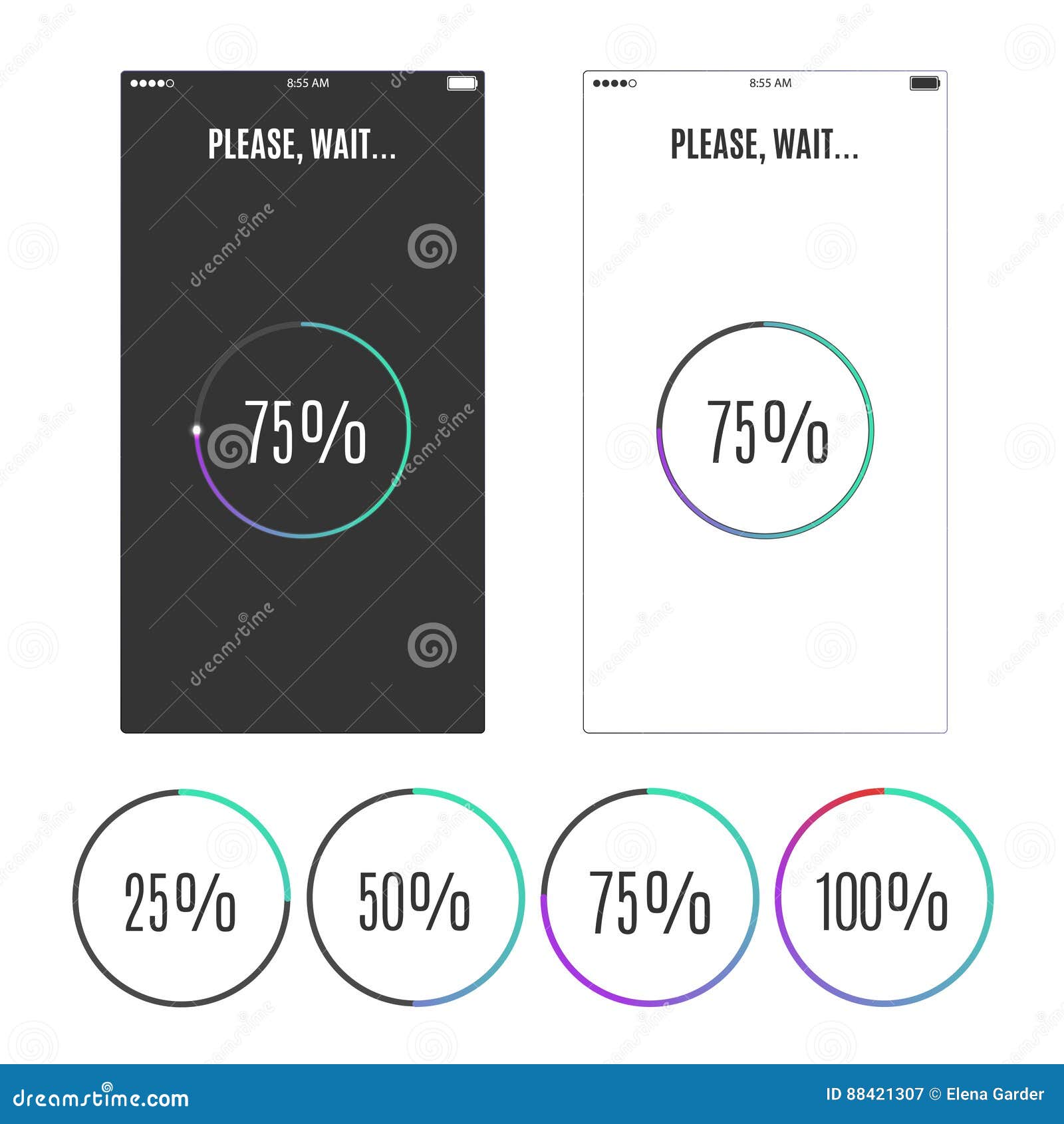 Phone Screen with Loading Percentage Marks. Icons Progress Bar. Stock ...