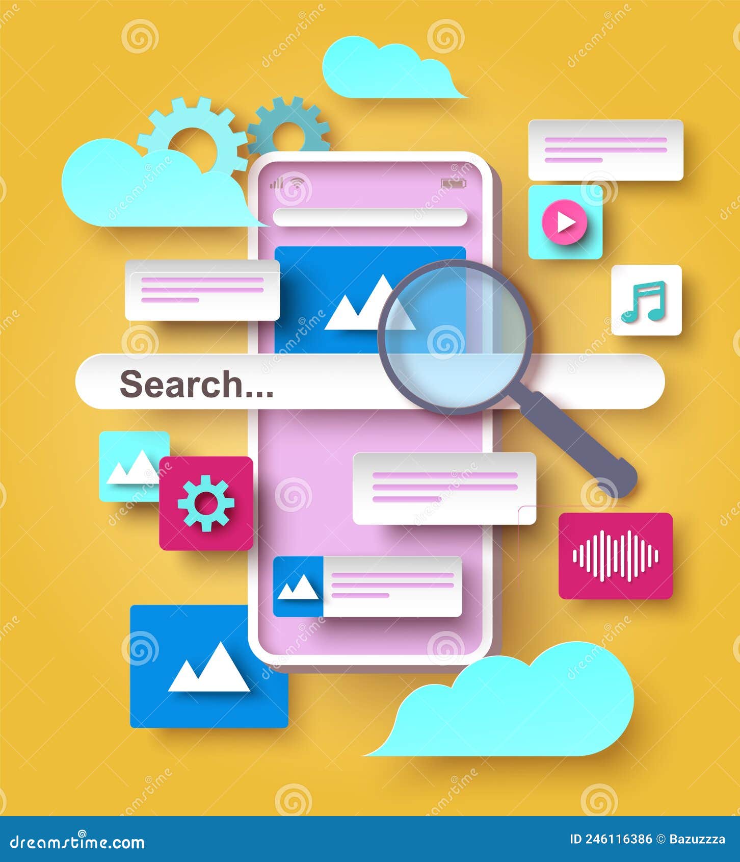 Phone Search Vector Mobile Web Browser Design Stock Vector ...