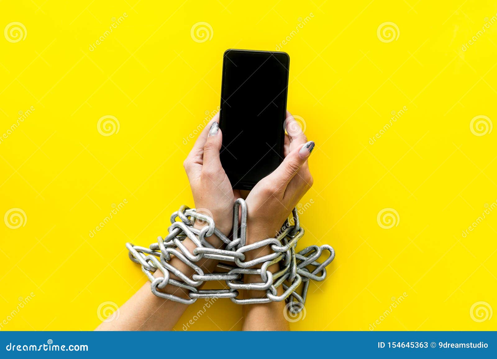 Phone Security System with Mobile in Hands and Chain on Yellow ...