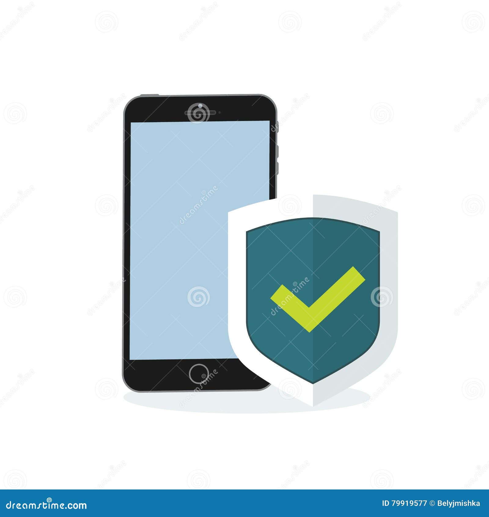 Phone and Shield with a Confirmed Status of Protection Stock Vector ...