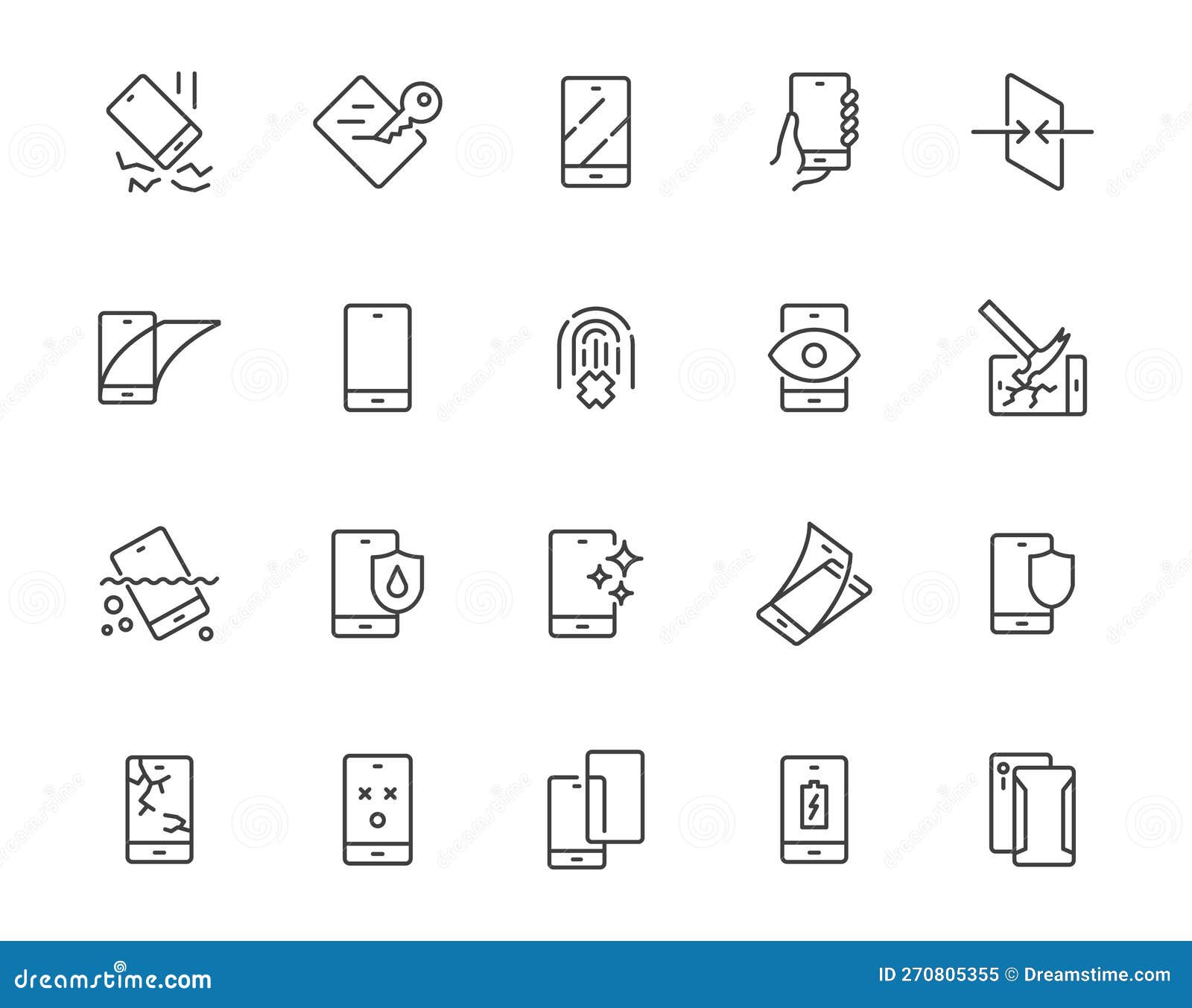 Phone Shield Protect Line Icon Set. Smartphone Single Glass Scratch ...